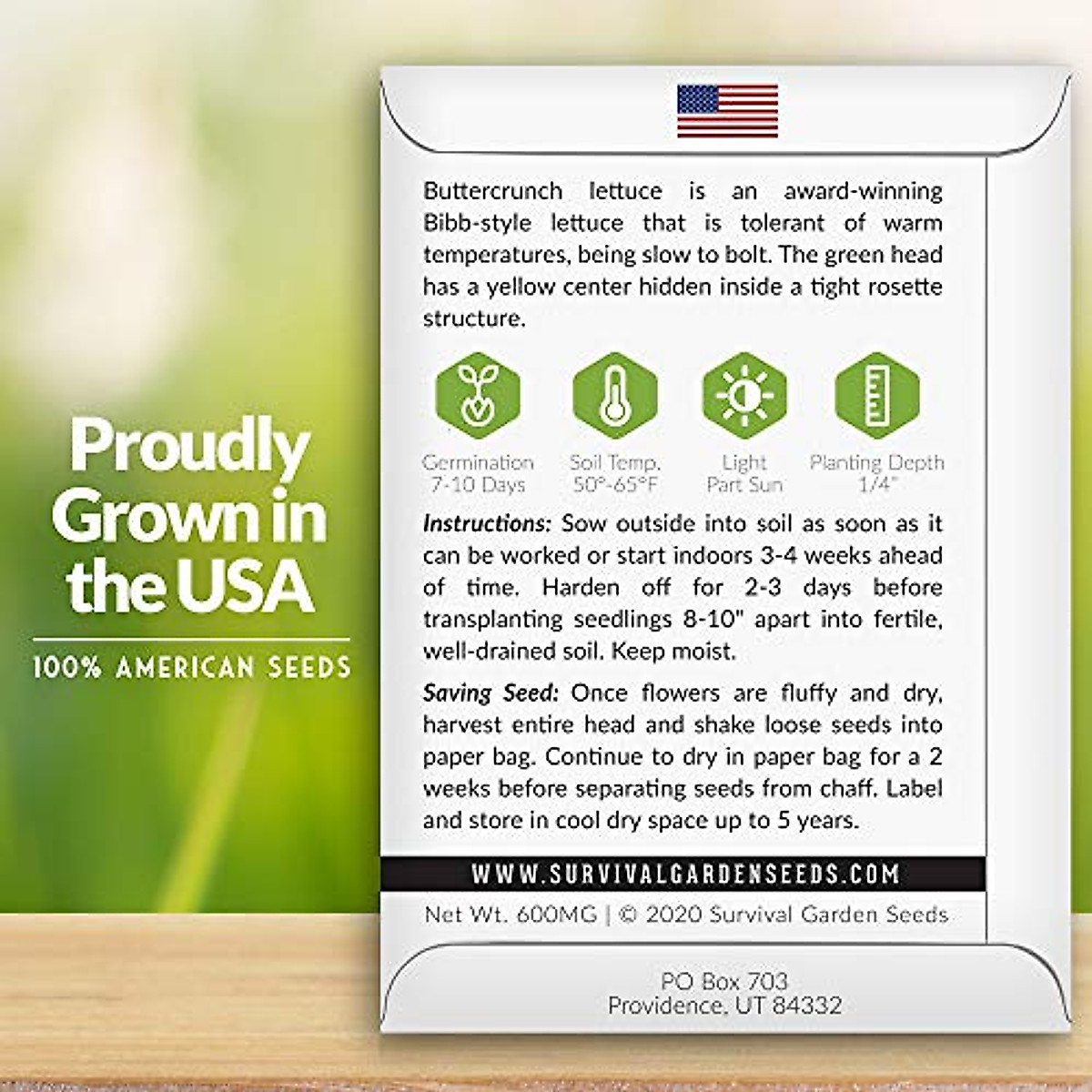 Survival Garden Seeds - Buttercrunch Lettuce Seed for Planting - Packet with Instructions to Plant and Grow Rose Tinted Bibb Style Lettuce in Your Home Vegetable Garden - Non-GMO Heirloom Variety