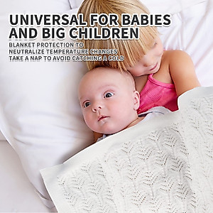 Knitted Baby Blanket White 100% Cotton Crochet Knit Cellular Breathable Soft Baby Blankets for Toddler Newborn Boy Girls 43x35 Inch