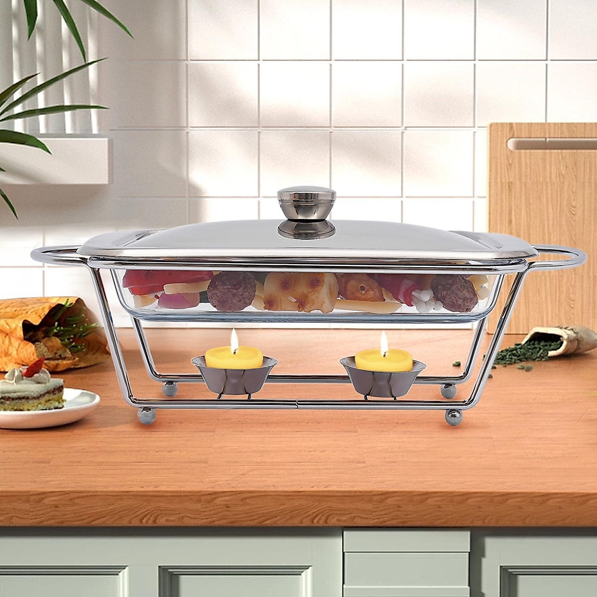 Chafing Dish,Buffet Set Warming Tray,Buffet Server,Scheuerschale,Buffet Set Warming Tablett,Buffetserver,Food Warmer for Parties Buffets,Catering Food Warmers,Rectangular Chafing Dish Buffet,Silver