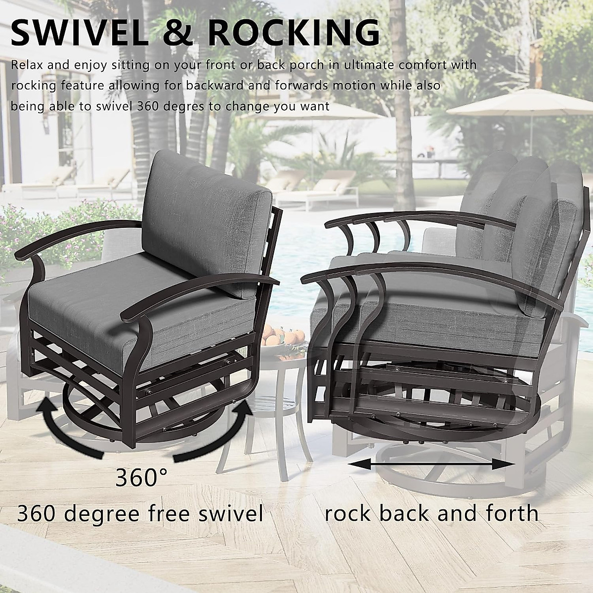 ASJMR Patio Furniture Set 5-Piece Aluminum armrest Sofa, Modern Outdoor Living Room Set with 55000 BTU Propane Aluminum Fireplace, Outdoor Rotary Joystick with Thick Cushion