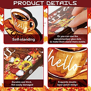 Ferraycle 12 Pcs Fall Tiered Tray Decor Hello Fall Decor Autumn Wood Signs Thanksgiving Pumpkin Maple Leaves Wooden Sign Orange Fall Tabletop Signs for Home Rustic Harvest Table Centerpiece