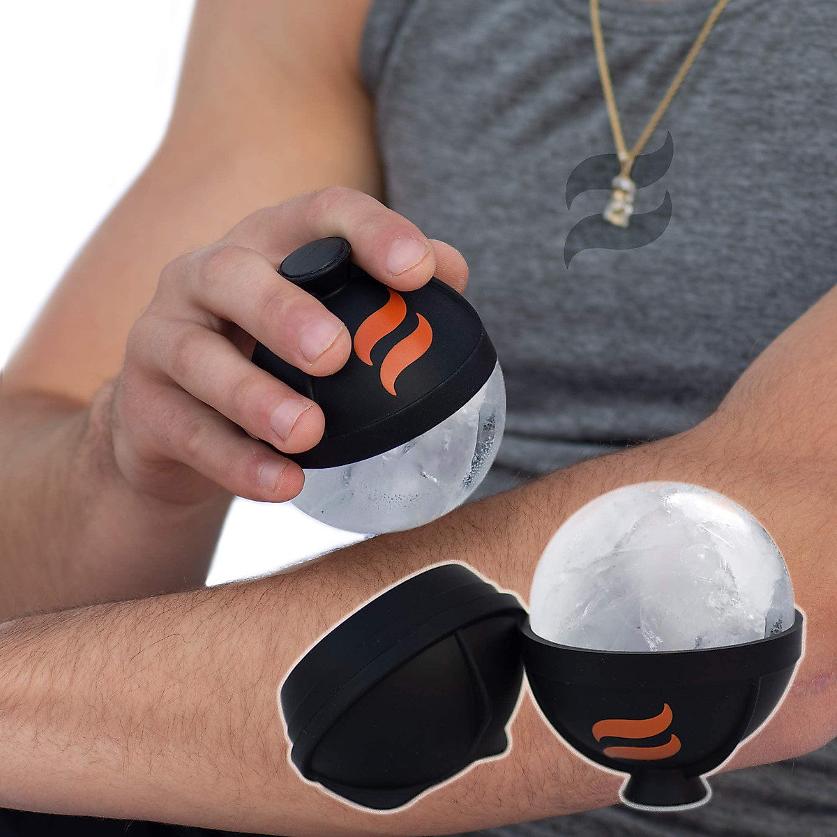 Fenbox Ice Grenade (Two Pack) Ultimate Ice Ball Roller - Ergonomic Silicone Design for Smooth Application - for Athletic Recovery, Injury Healing, Pain Relief and Muscle Recovery (Black & Orange)