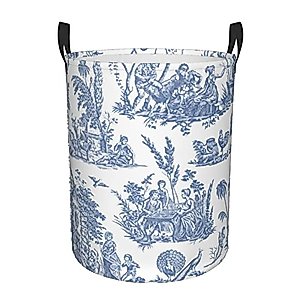 Marseilles Toile Willow Ware Blue White Laundry Basket,Collapsible Clothes Hamper Storage with Handle, Laundry Hamper for Bathroom Home Decor Baby Clothing Medium