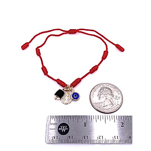LESLIE BOULES Red Thread Saint Benedict Bracelet Blue Evil Eye & Genuine Azabache Stone Pendants Handmade Jewelry
