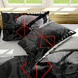 NEWAKI Berserk Guts Anime Duvet Cover Soft 3D Printed Bedding Set with Comforter Cover 3 Piece Set Includes 2 Pillowcases and 1 Duvet Cover Machine Washable (07,Queen (90"x90"))