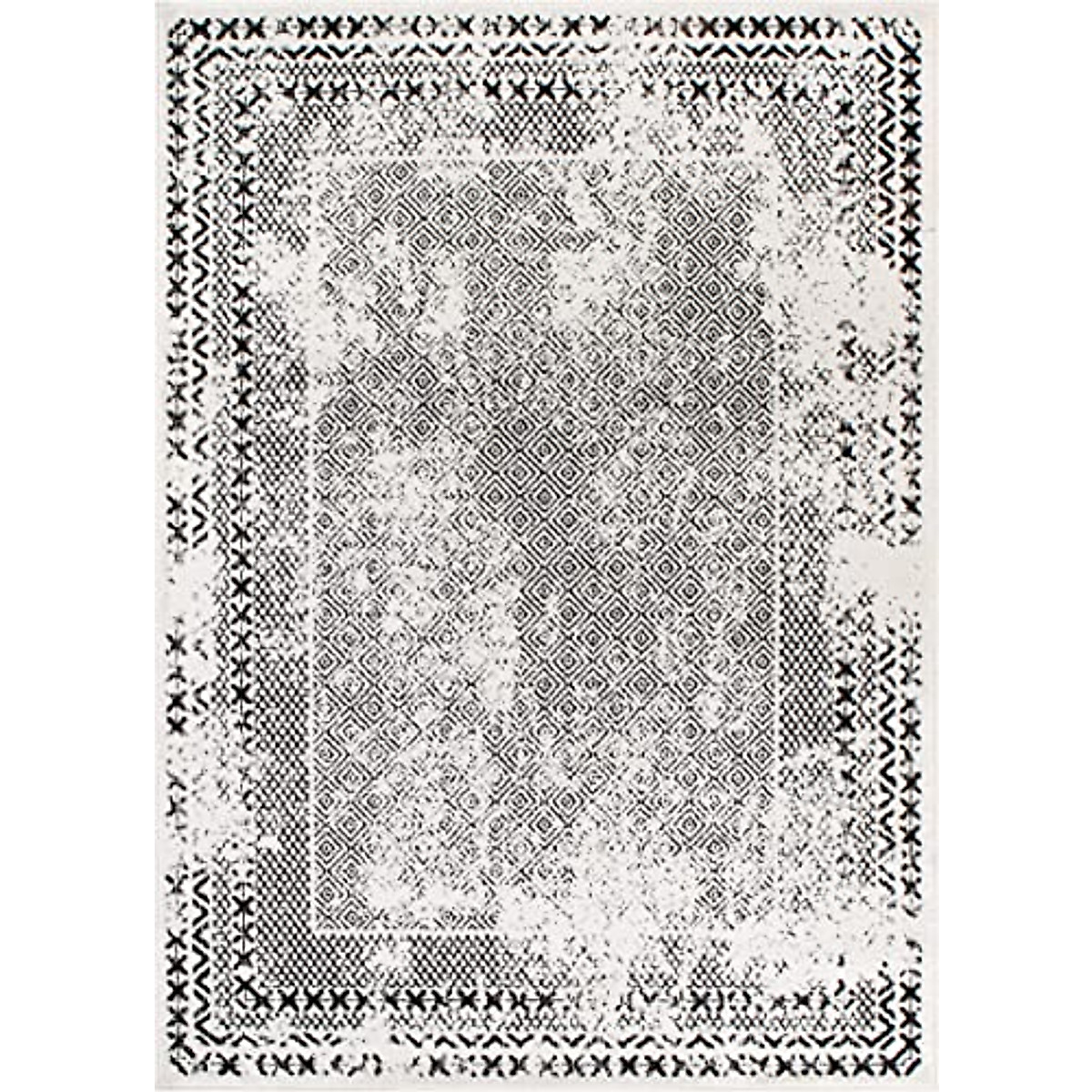 Rugshop Bohemian Distressed Border Stain Resistant High Traffic Living Room Kitchen Bedroom Dining Home Office Area Rug 5'x7' Black