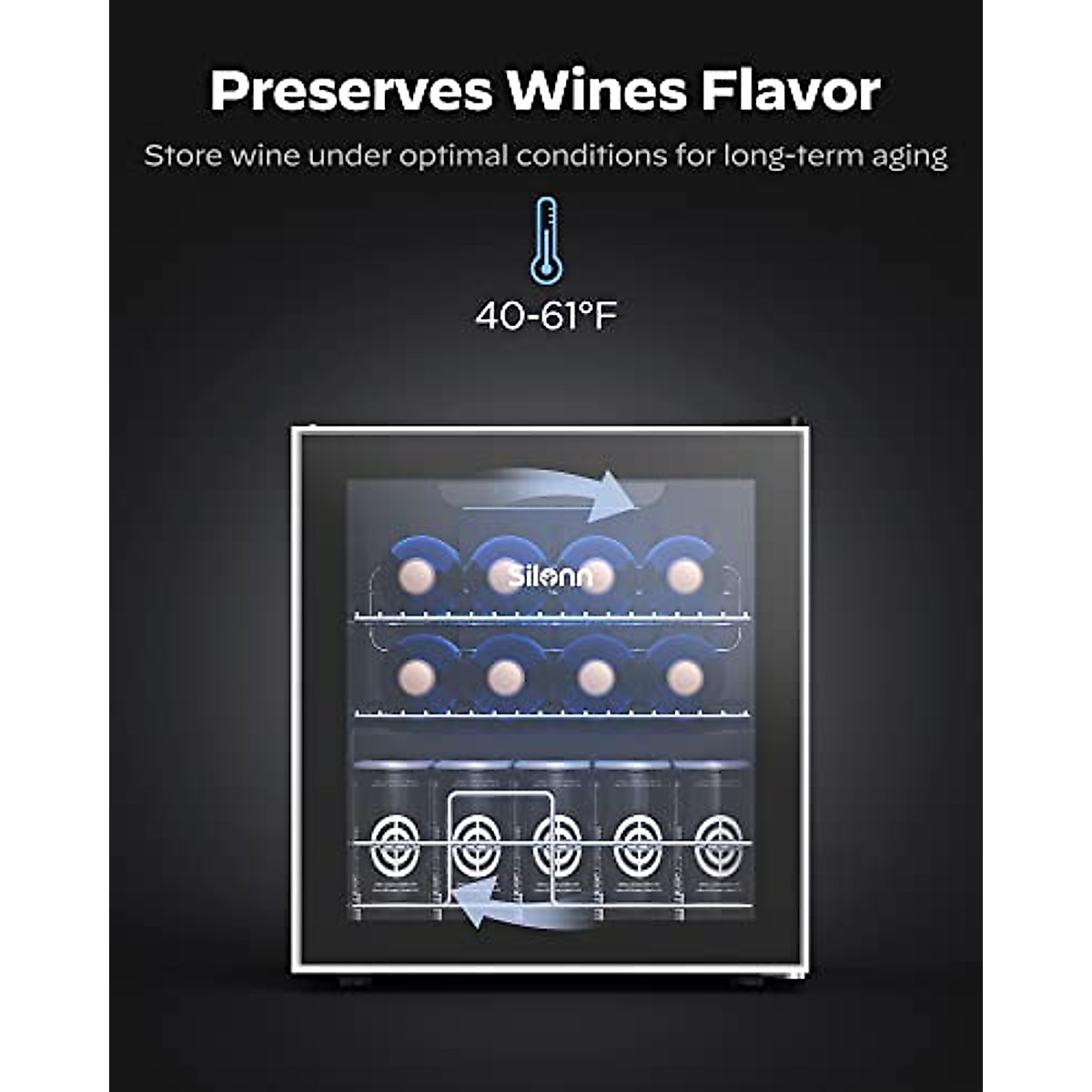Silonn 16 Bottle Wine Cooler/Cabinet Beverage Refrigerator,Small Mini Wine Cellar for Red,White,Champagne or Sparkling Wine,40f-61f Digital Temperature Control Wine Fridge Glass Door