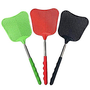 foxany Fly Swatters Extendable, Durable Plastic Fly Swatter Heavy Duty Set, Telescopic Flyswatter with Stainless Steel Handle for Indoor/Outdoor/Office (3 Pack)