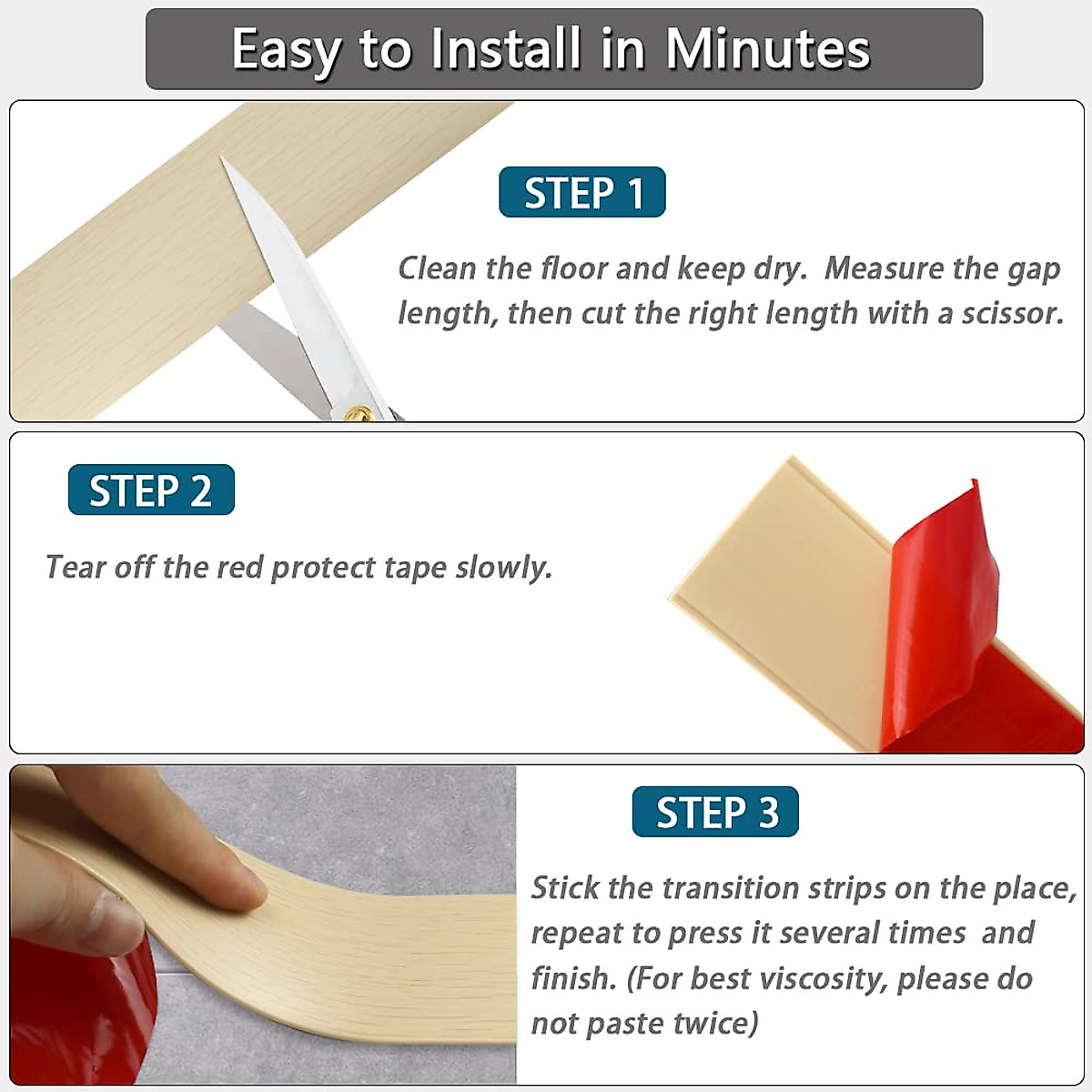 Floor Transition Strip 2" Self Adhesive Flat Vinyl Flooring Transitions Strip with Strong Backing Wood Grain (5cm, 10FT, Maple Wood Grain)