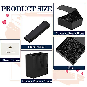 Gift Box 8 x 7 x 3 Inch,Valentines Day Present Box with Lid Paper Bridesmaids Proposal Box with Present Bag Card Ribbon Paper Filler,Gift Boxes for Presents,Wedding Birthdays Gift Packging (Black)