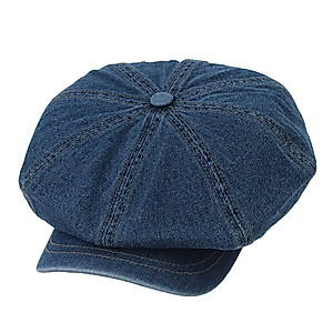 WITHMOONS Denim Cotton Newsboy Hat Baker Boy Beret Flat Cap KR3613 (Darkblue)