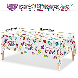 Easter Tablecloth Plastic Easter Egg Bunny Table Cover Colorful Egg with Happy Easter Bunny Tablecloth for Easter Spring Flower Themed Party Kitchen Dining Room Home Decor, 54 x 108 Inch (3)