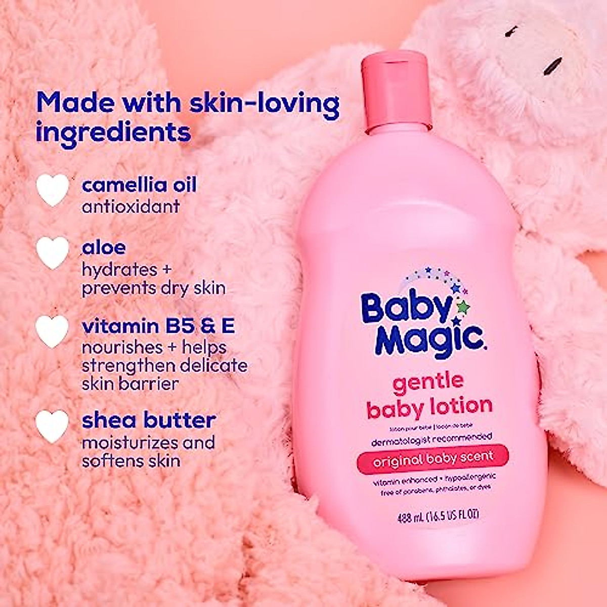 Baby Magic Gentle Baby Lotion, Vitamins & Aloe, Free of Parabens, Phthalates, Sulfates and Dyes, Camellia Oil & Marshmallow Root Original Scent, 16.5 Fl Oz