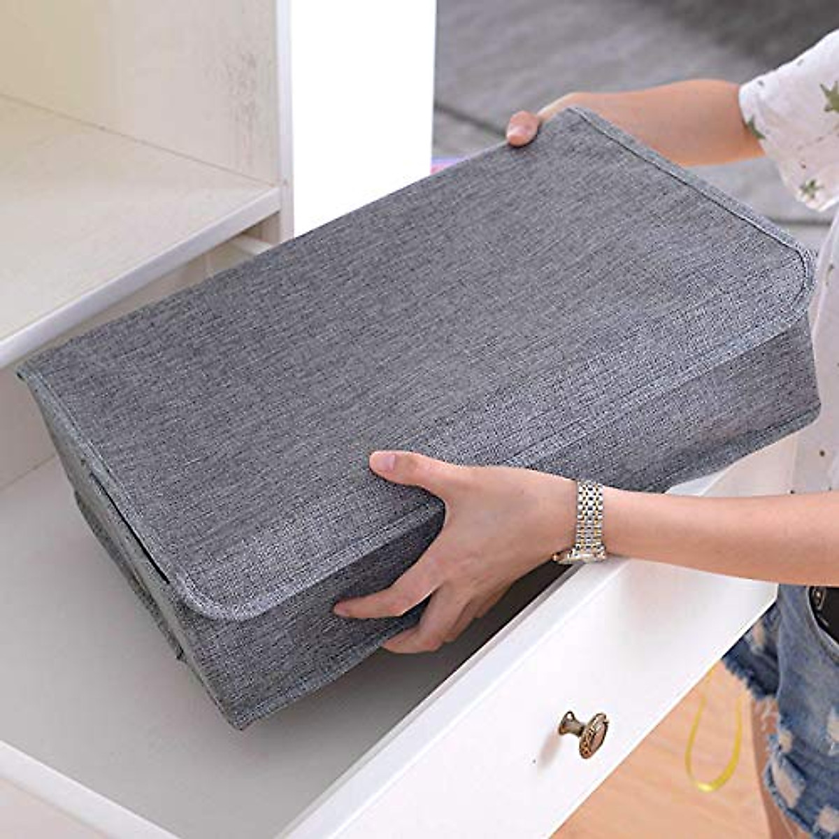 Socks Organizer with Lid, 30 Cell Underwear Drawer Organizer Foldable Closet Storage Box for Ties, Lingeries, Socks - Gray