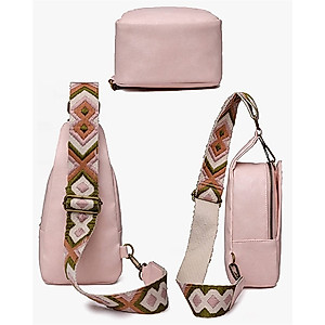 LAWRNCH Women Chest Bag Sling Bag Small Crossbody PU Leather Satchel, Guitar Strap Small Pu Leather Crossbody Shoulder Bag (Light grey)