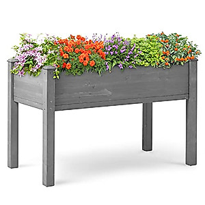 Raised Garden Bed with Legs, 48x24x30'', Outdoor Wood Elevated Planter Box, Grey Cedar, Thick Legs, w/Liner