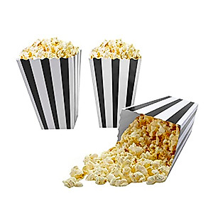 Jaojaopn 4.5 x 2.75 Mini Popcorn Boxes, Striped Popcorn Containers, Snack Container Set for Movie Night or Various Party Themes. 24 pcs(black and white)