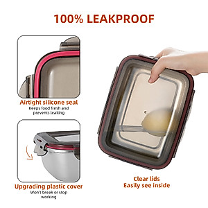XingXiuSis Stainless Steel Food Storage Container with Lids Set of 3 Leak-proof Metal Food Containers Meal Prep Containers Lunch Box for Dishwasher/Freezer/Oven Safe, 600ml/ 1500ml/ 2900ml Stackable