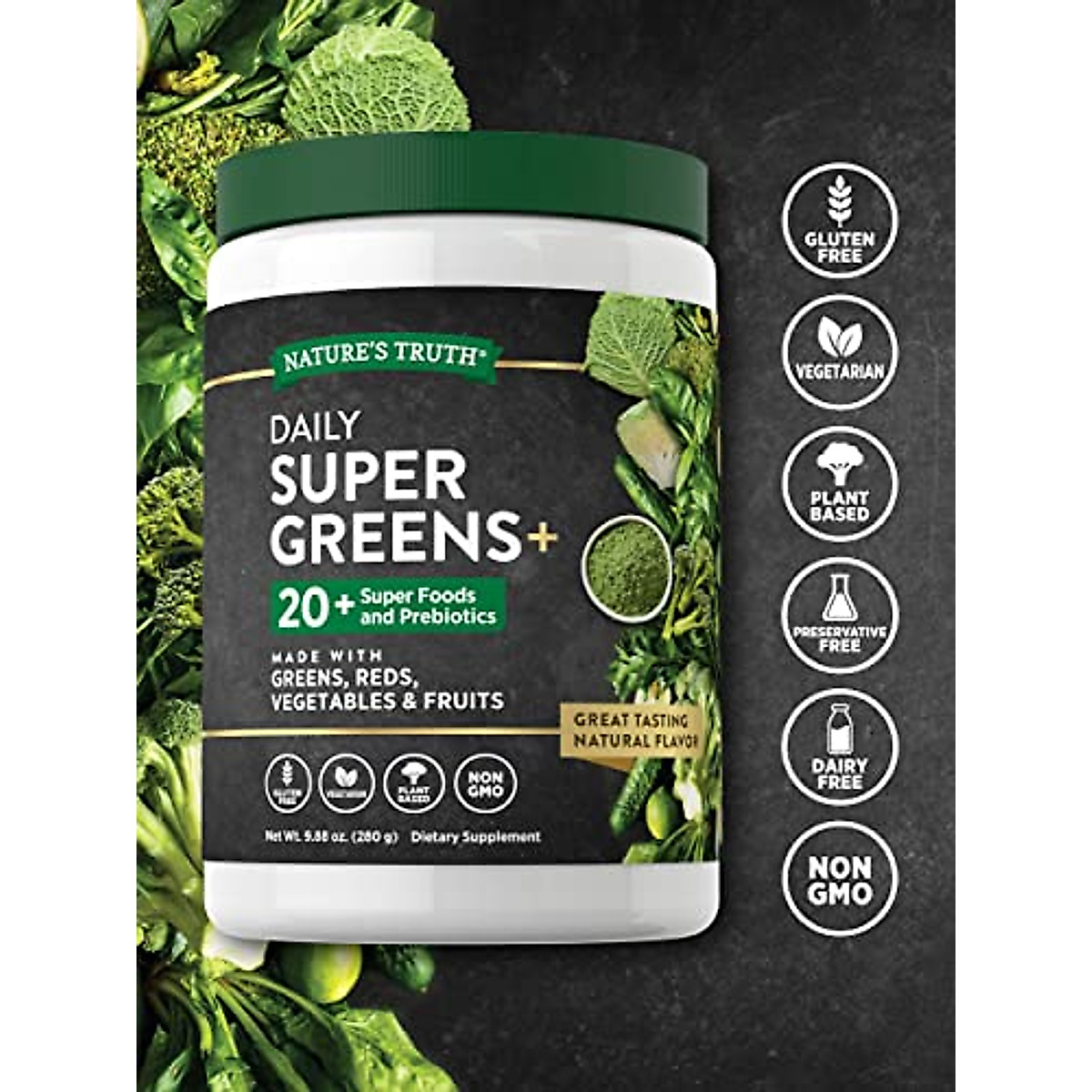 Nature's Truth Super Greens Powder Supplement | Fruit & Vegetables Superfood Blend | Vegan, Non-GMO & Gluten Free Juice & Smoothie Mix | 9.88 oz