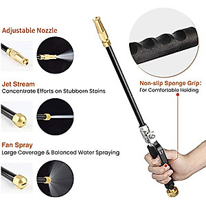 Portable Hydro Jet High Pressure Power Washer Gun Pressure Washer Wand Extension, Hydrojet Pressure Washer Gun with 3 Hose Nozzles - High Pressure Hose Attachment for Garden Hose and Car Washing