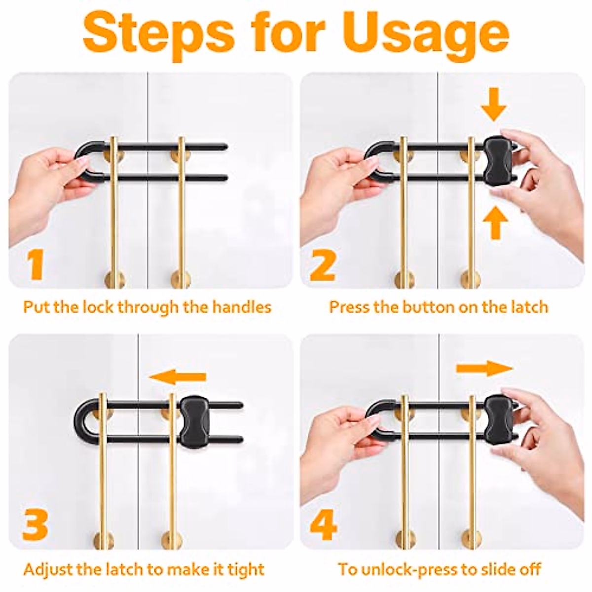 10 Pack Cabinet Locks for Babies, Baby Proofing Cabinet Locks, Adjustable U-Shaped Sliding Cabinet Child Safety Locks Childproof Latches for Knob Handles on Kitchen Storage Door Closet Dresser (Black)