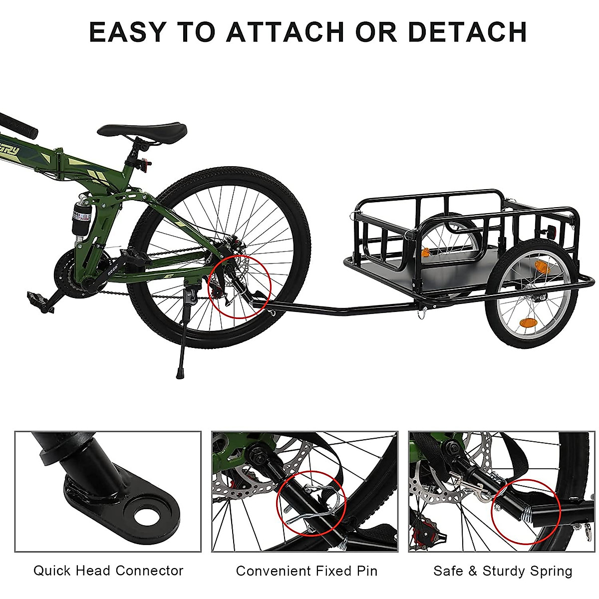 YEZIYIYFOB Bike Cargo Trailer with Universal Bike Hitch Bicycle Wagon Trailer Large Loading Bike Trailer Storage Cart with 15.4" Wheels & Reflectors