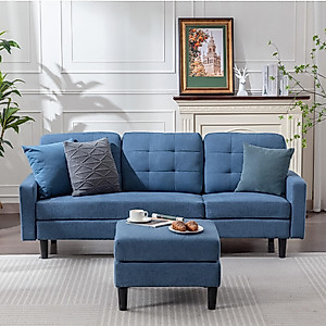 VECELO Convertible Sectional Sofa, Modern Linen Fabric L-Shaped Couch with Reversible Chaise for Living Room/Apartment/Office, Blue