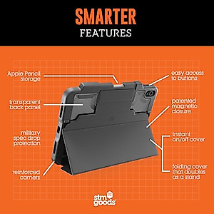 STM Dux Plus for iPad 10th Gen: Ultra Protective, Lightweight with Clear Back, Apple Pencil Gen 1 Holder, Battery Saving On/Off Cover. Black.