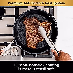 Ninja NeverStick Premium 10 Piece Pots & Frying Pans Set, with Glass Lids, Nesting, Hard Anodized, Kitchen Cookware Sets Nonstick, Durable & Oven Safe to 500°F, Slate Grey, C59500