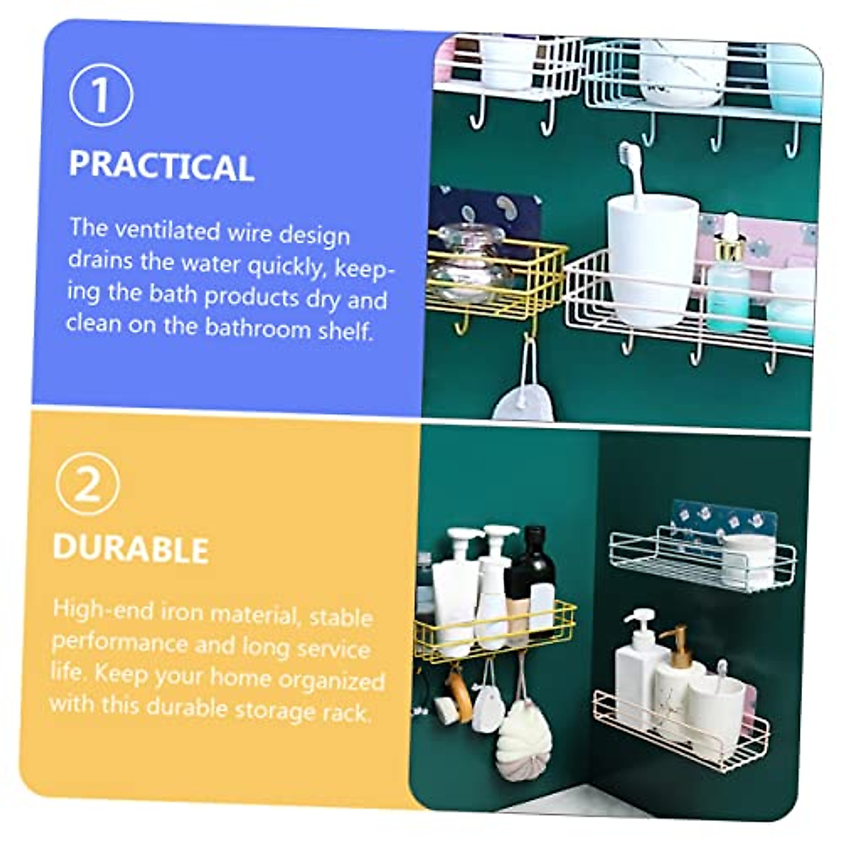 DOITOOL Wrought Iron Storage Rack Wall Baskets for Storage Cord Organizer Hitch Cargo Rack Wall Hanging Baskets for Storage No Shower Caddy Basket Shelf Wall-Mounted Wire Rack Vanity Shelf
