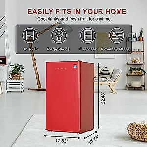 Frestec 3.1 CU' Mini Refregiator, Compact Refrigerator, Small Refrigerator with Freezer, Red (FR 310 RED)
