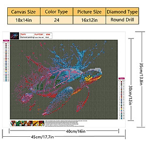 TISHIRON Animals 5D Diamond Art Painting Full Drill Sea Turtle Diamond Art for Adults Diamond Kits Painting Kits for Adults Beginners Gem Art Painting Crafts for Home Wall Decor 12"x16"