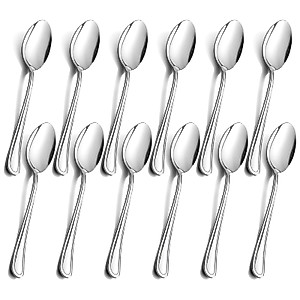 Dinner Spoons Set of 12, E-far 7.9 Inch Stainless Steel Soup Spoons Tablespoons for Home, Kitchen or Restaurant, Non-toxic & Mirror Polished, Easy to Clean & Dishwasher Safe
