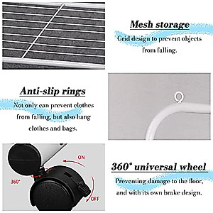 ZZBIQS 2-Tiers Rolling Garment Rack with Shelves, Clothing Rack on Wheels, Heavy Duty Coat Rack, Double Hanging Rails & Lockable Wheels, 31" L x 20" W x 53" H, Max Load 170LBS, White