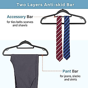 Premium Black Plastic Clothes Hangers Non Slip, Shoulder Grooveless Thin Plastic Hangers Space Saving for Closet, Heavy Duty Adult Coat Hangers Strong for Pants Scarf Suits Sweater Dresses (BLACK, 50)