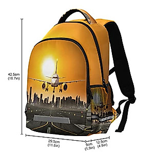 Glaphy Airplane at The Runway Backpack for Women Men Kids, Laptop Bookbag Lightweight Travel Daypack School Backpacks with Reflective Stripes