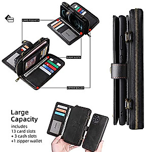 Misscase Compatible with iPhone 12 Pro Max Wallet Case,Multi-Function Wallet Case,2 in 1 Detachable Magnetic Wallet Case with Card Holder,PU Leather Kickstand Flip Cover with Lanyard Black