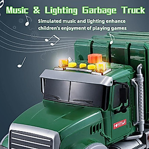 LLWEIT Garbage Truck Toys for Boys 15",Large Trash Truck with Trash Can Dumping Function,Toy Cars for Boys with Lighting and Sound
