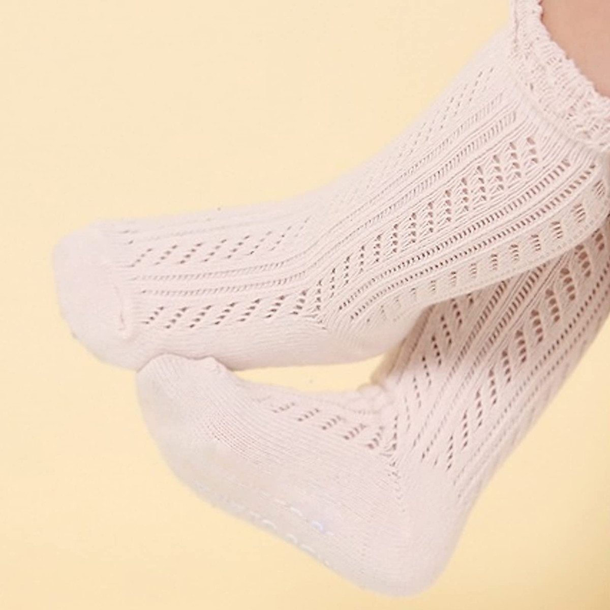 ACTLATI Baby Girls Knee High Socks Hollow Out Anti-skid Knitting Stockings Suitable for 0-2 Years Infants Toddlers