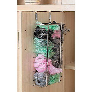 Basicwise Cabinet Metal Plastic Grocery Bag Storage Holder, Chrome, Measurements: 8" W x 3. 75" D x 15. 75" H