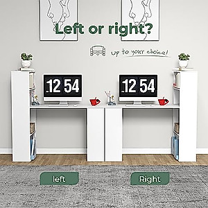 Giantex 48 Inch Computer Desk with Bookshelf, 3-in-1 Home Office Desk with 4-Tier Bookcase & CPU Stand, Space-Saving Reversible Writing Desk Work Table for Bedroom, Study Room, Office (White)