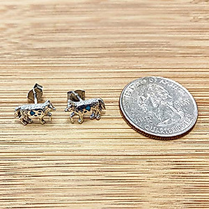 Turquoise Gemstone Wolf with Paw Southwestern Style 925 Sterling Silver Post Back Stud Earrings for Women