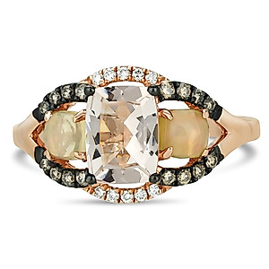 LE VIAN 1/6 Carat Diamond, Morganite and Opal Split Shank Ring for Women in 14k Rose Gold (Fancy Brown/G-H, VS2-SI2, cttw) Triple Stone Promise Anniversary Ring Size 7