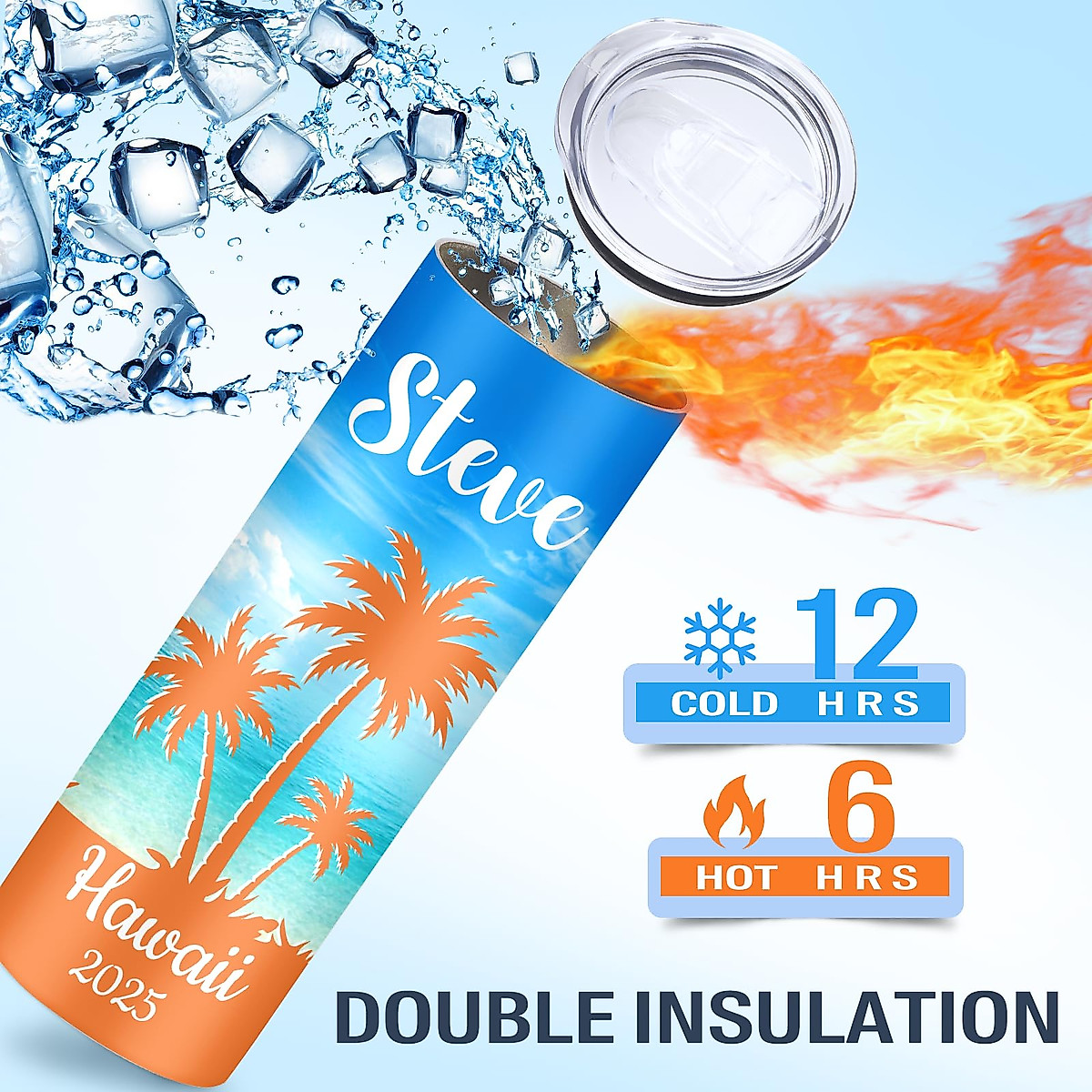 Personalized Tumbler with Name, Custom Beach Vacation Tumblers for Family Friends, Girls Weekend Gifts, 2025 Girls Trip Skinny Tumbler with Lid and Straw, Cruise Trip Gifts, Family Vacation Cups