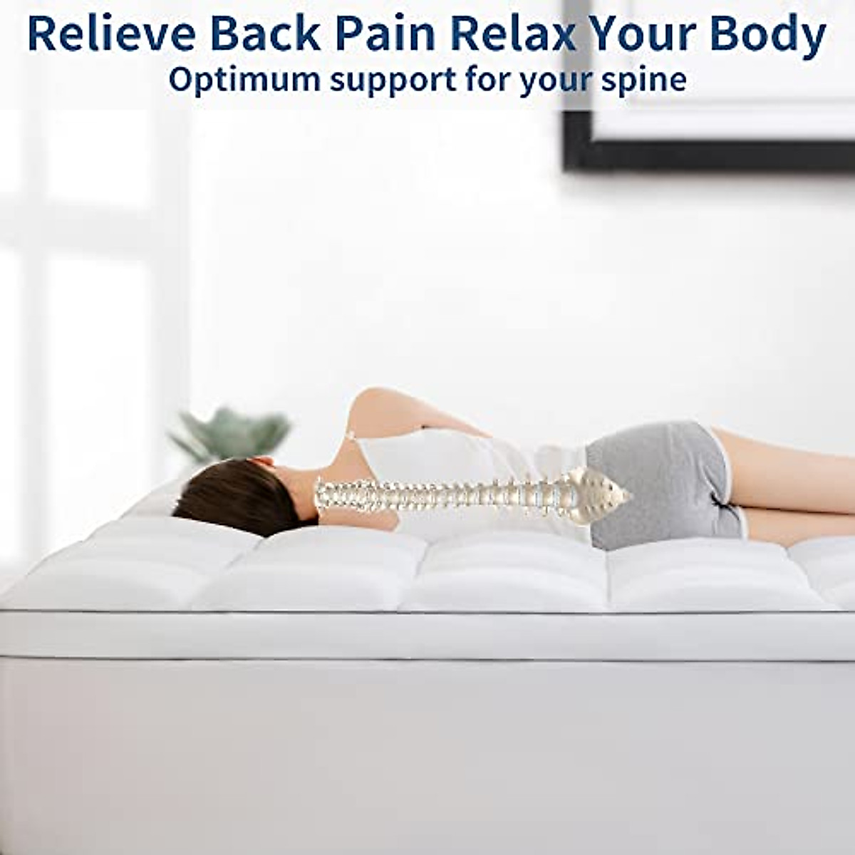 TOAO Queen Mattress Topper, Extra Thick Mattress Pad Cover for Back Pain Relief, Cooling Pillow Top with 8-21" Deep Pocket 5D Snow Down Alternative Fill(White,Queen)