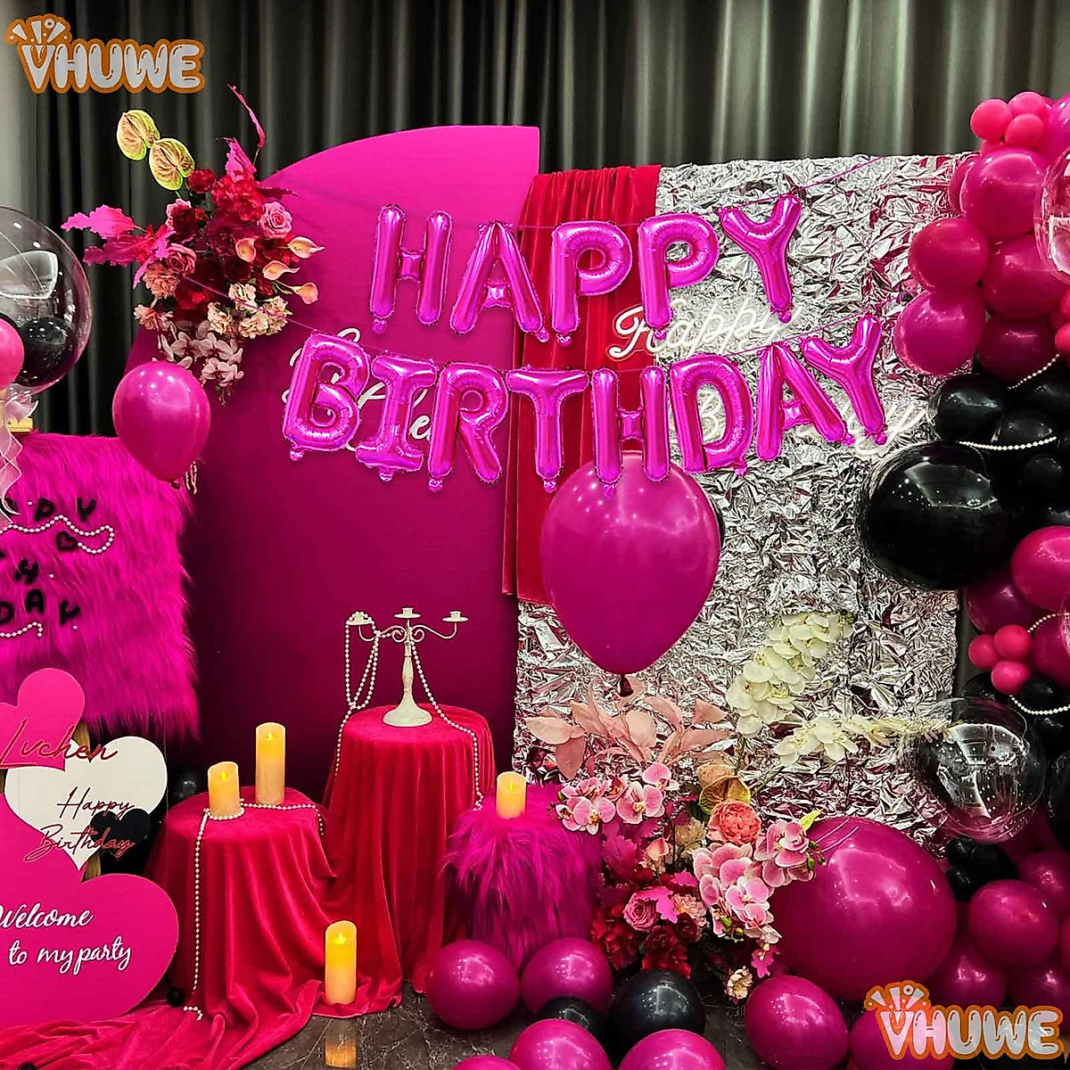 16 Inch Happy Birthday Balloon, Hot Pink Happy Birthday Balloons Banner Aluminum Foil Letters Balloons for Birthday Party Decorations Supplies