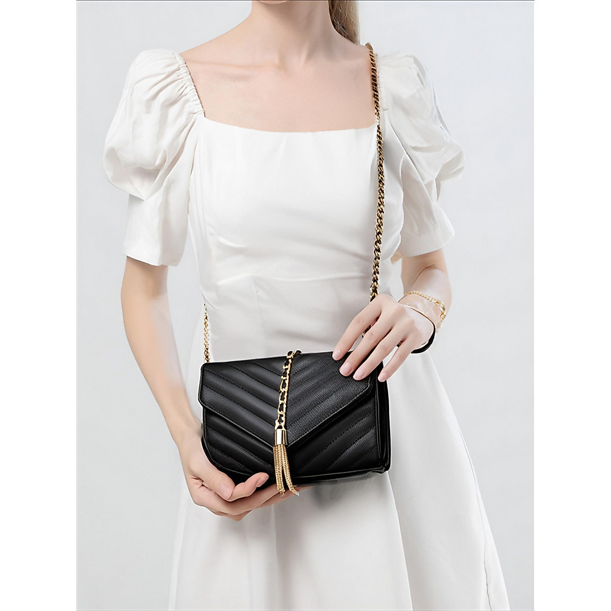 YXBQueen Black Quilted Purse Shoulder Bag Vegan Leather Handbags Clutch Purses for Women (Black)