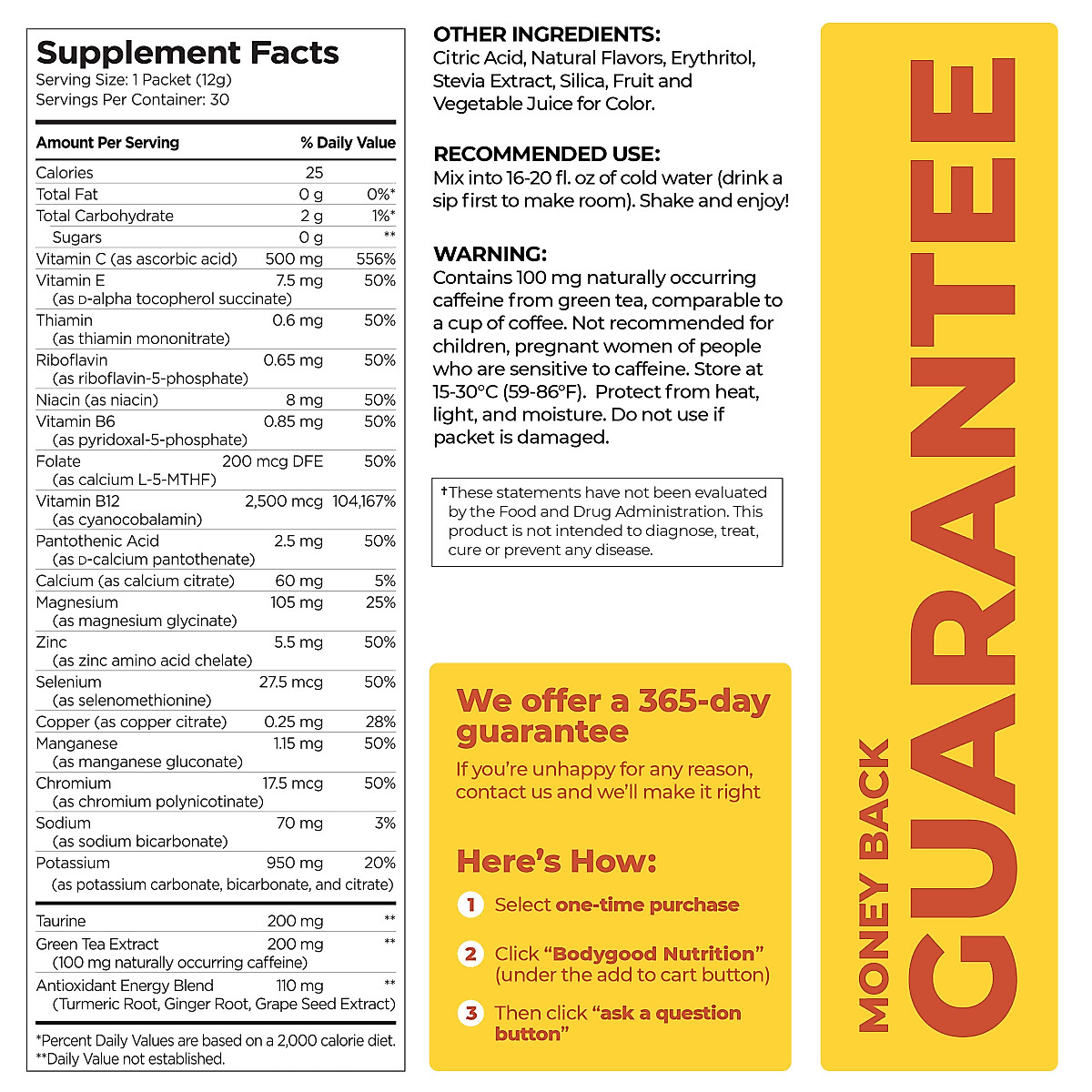 Pureboost Clean Energy Drink Mix + Immune System Support. Sugar-Free Energy with B12, Multivitamins, Antioxidants, Electrolytes (Citrus Sunrise, 30 Count)