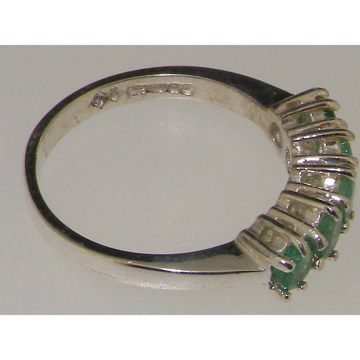 925 Sterling Silver Real Genuine Emerald Womens Eternity Engagement Ring - Size 6