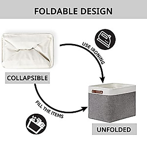 DULLEMELO Collapsible Bundle Baskets 2 Large Baskets 16"x12"x12" + 4 Cube Baskets 11"x11"x11"（White&Grey)